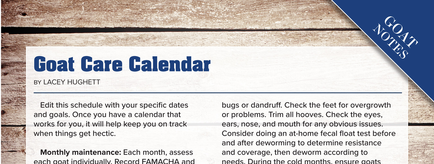 Goat Care Calendar - Goat Journal